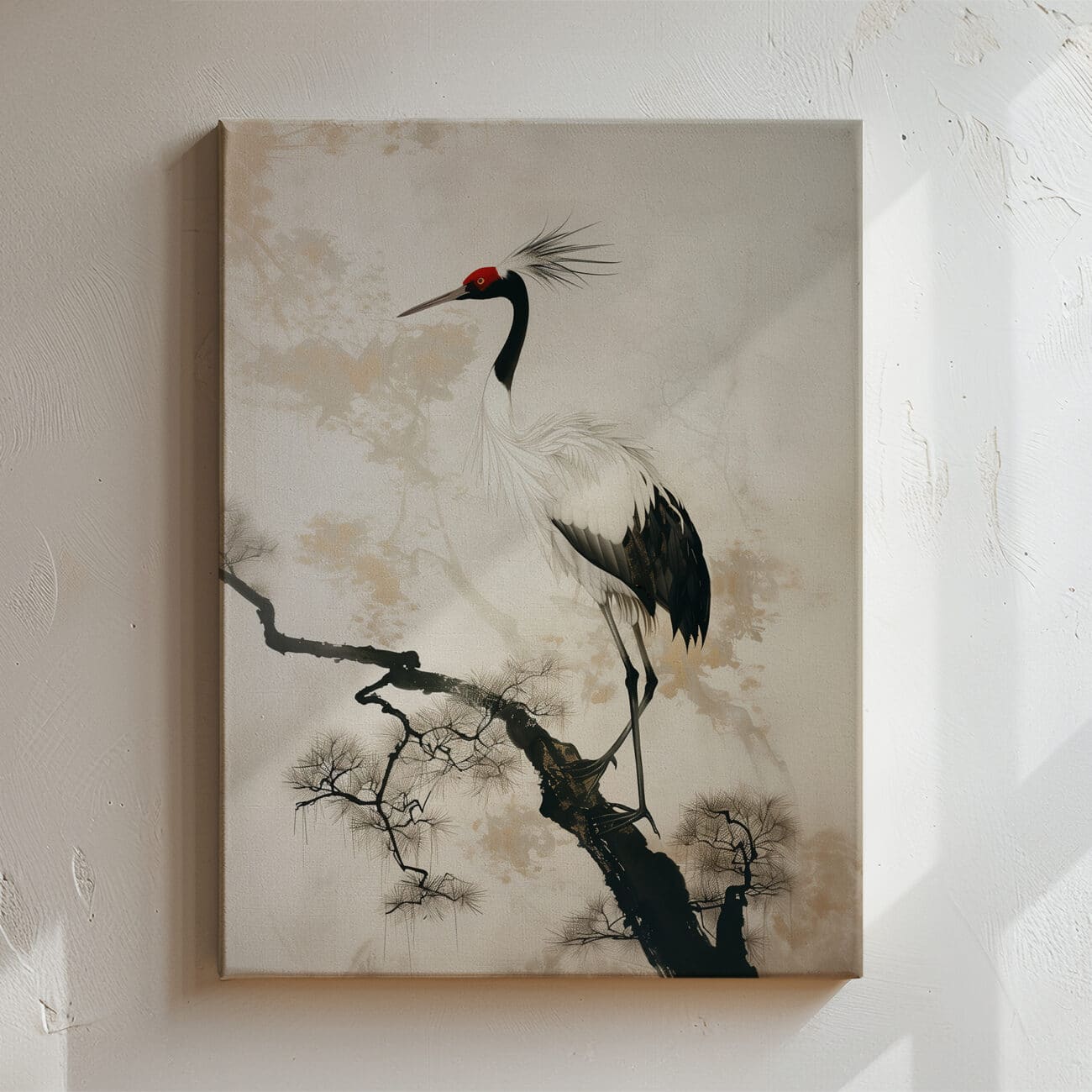 Extra Large Japanese Red Crown Crane Artwork on Canvas, Minimalist Wabi ...
