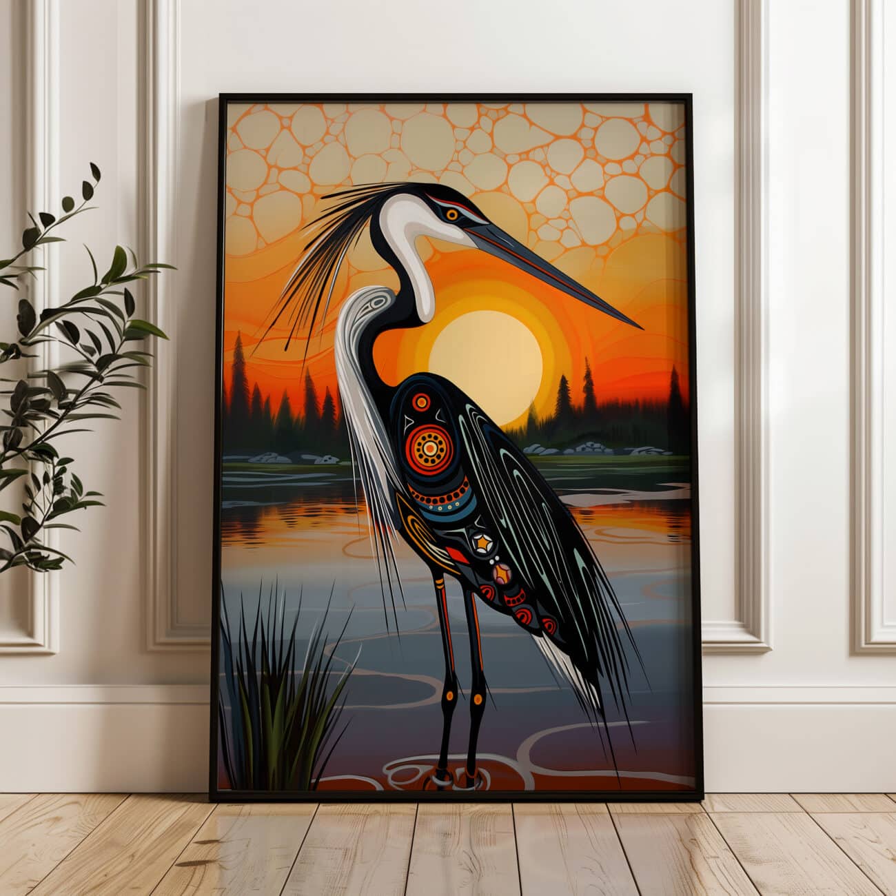 Colorful Heron Canvas – Indigenous Canadian Inspired Art