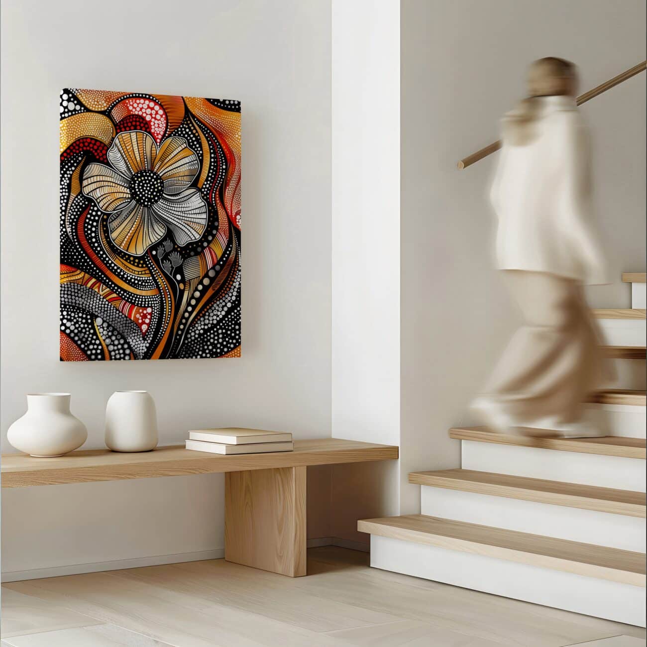 Aboriginal Flower Canvas – Black & Gold Floral Print