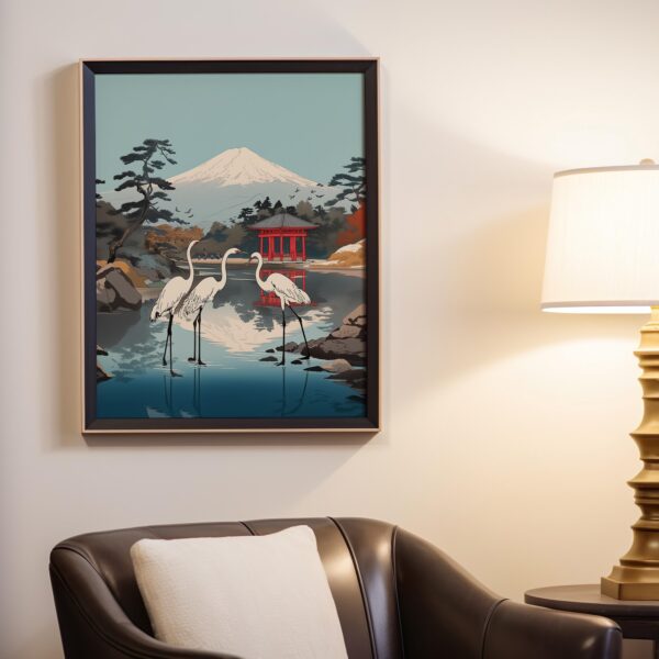Mount Fuji and Cranes Ukiyo-e Japanese Art Print