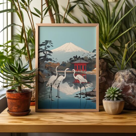 Mount Fuji and Cranes Ukiyo-e Japanese Art Print