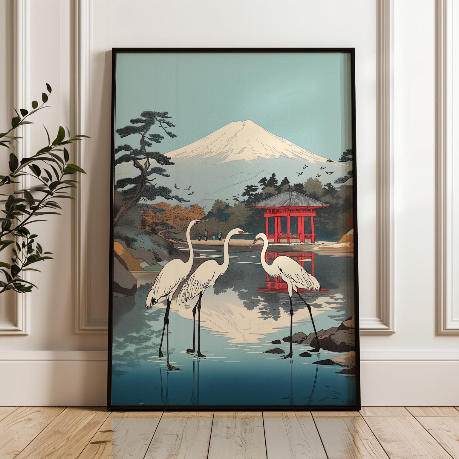 Mount Fuji and Cranes Ukiyo-e Japanese Art Print