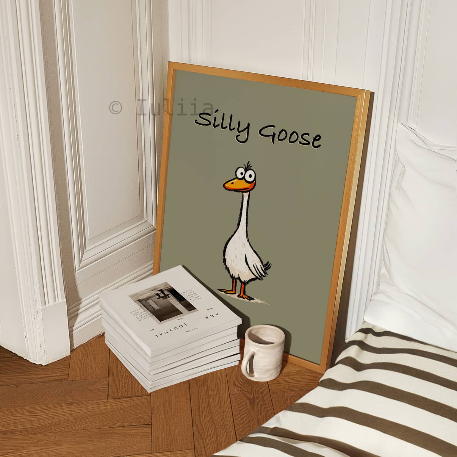 Funny Silly Goose Wall Art Print – Sage Green Dopamine Decor