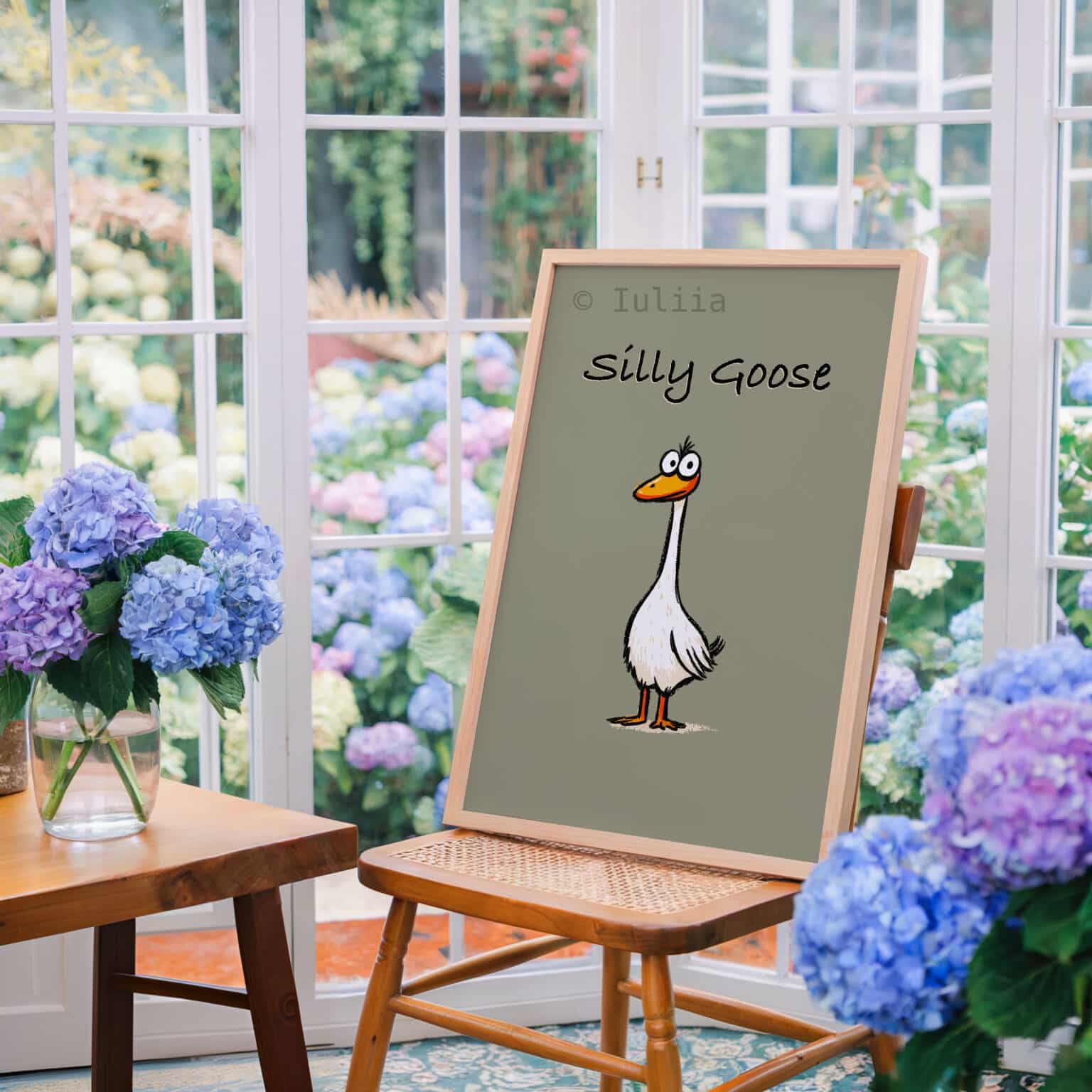 Funny Silly Goose Wall Art Print – Sage Green Dopamine Decor