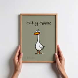 Funny Silly Goose Wall Art Print – Sage Green Dopamine Decor