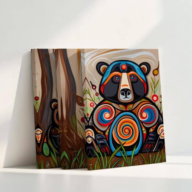 Canadian Indigenous Bear Canvas Wall Art – Set of 3 \ Print