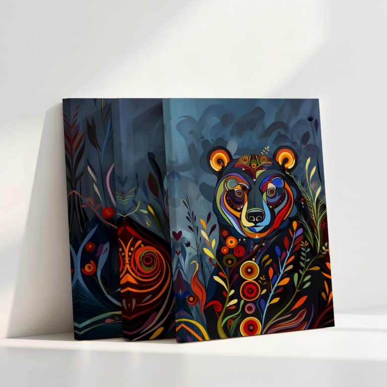 Canadian Indigenous Bear Canvas Wall Art Set of 3